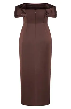 City Chic Off-the-shoulder Maxi Dress - Raisin