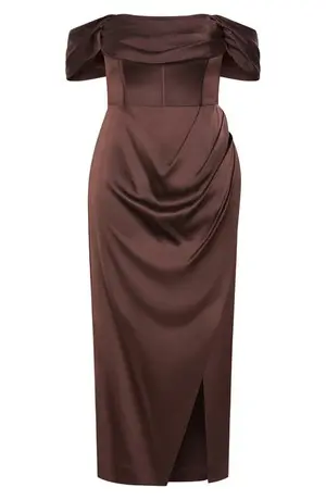 City Chic Off-the-shoulder Maxi Dress - Raisin