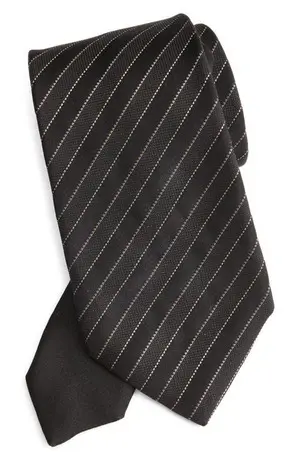 Canali Stripe Metallic Silk Jacquard Tie - Black