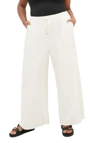 City Chic Holly Wide Leg Linen Blend Drawstring Pants