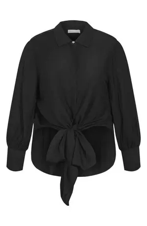 City Chic Rosabella Tie Hem Shirt - Black