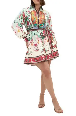 City Chic Printed Long Sleeve Shirtdress - Hero Dreamscape