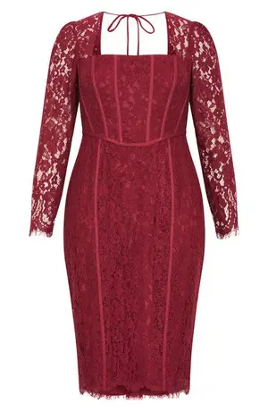 City Chic Valentine Long Sleeve Lace Midi Dress