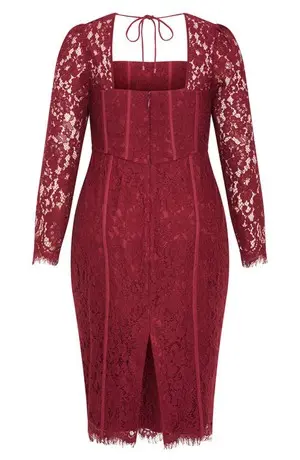 City Chic Valentine Long Sleeve Lace Midi Dress