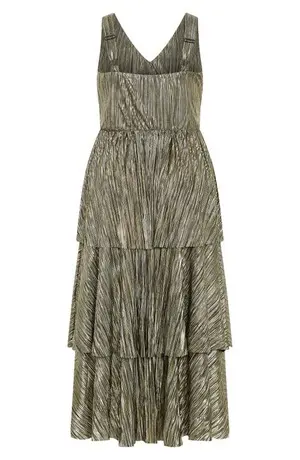 City Chic Metallic Tiered Maxi Dress - Bronze