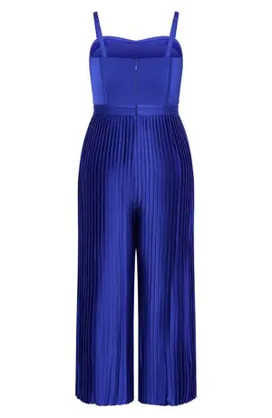 City Chic Pleated Satin Jumpsuit - Cobalt