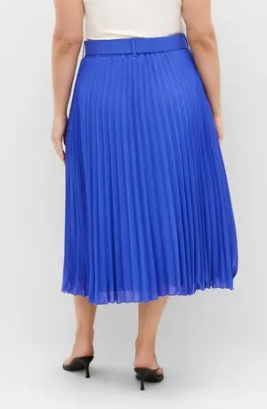 City Chic Pleated A-line Skirt With Belt - Cerulean