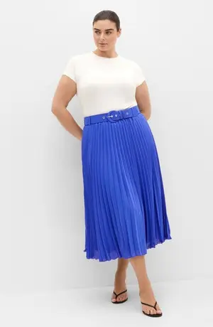 City Chic Pleated A-line Skirt With Belt - Cerulean