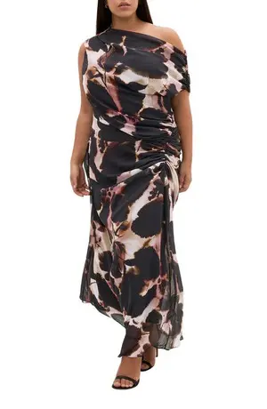 City Chic Printed One-shoulder Maxi Dress - Sunset Bloom