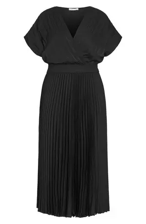 City Chic Elia Faux Wrap Pleated Dress - Black