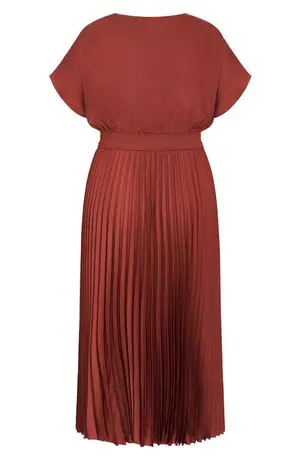 City Chic Elia Faux Wrap Pleated Dress - Sienna