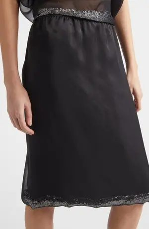 JULIE KEGELS Sidney Glitter Hem Silk Skirt - Black