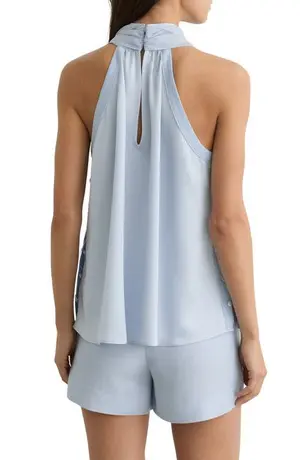 REISS Andrea Sleeveless Satin Top With Scarf Neck - Blue