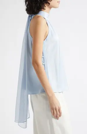 REISS Andrea Sleeveless Satin Top With Scarf Neck - Blue