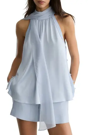 REISS Andrea Sleeveless Satin Top With Scarf Neck - Blue