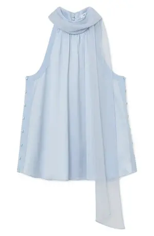 REISS Andrea Sleeveless Satin Top With Scarf Neck - Blue