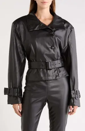 AFRM Scarlette Belted Faux Leather Jacket - Noir