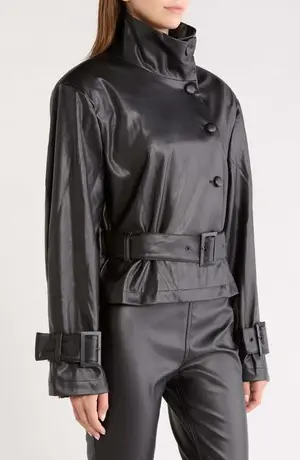 AFRM Scarlette Belted Faux Leather Jacket - Noir