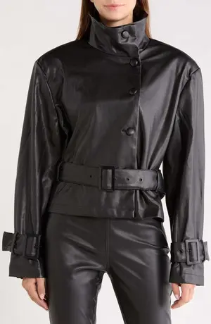 AFRM Scarlette Belted Faux Leather Jacket - Noir
