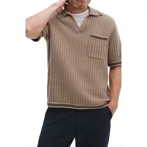Rag & Bone Open Stitch Johnny Collar Polo - Warm Grey