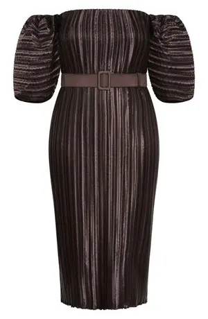 City Chic Krista Off-the-shoulder Midi Dress - Chocolate