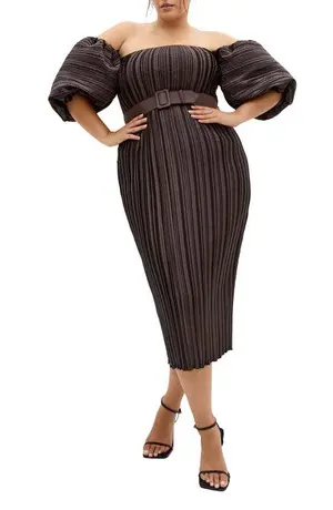 City Chic Krista Off-the-shoulder Midi Dress - Chocolate