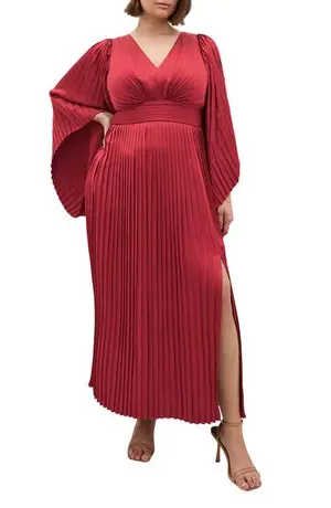 City Chic Carmina Long Sleeve Maxi Dress - Currant