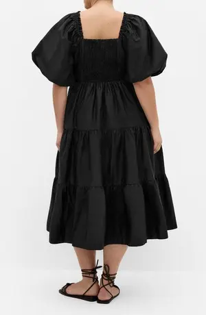 City Chic Tiered Puff Sleeve Midi Dress