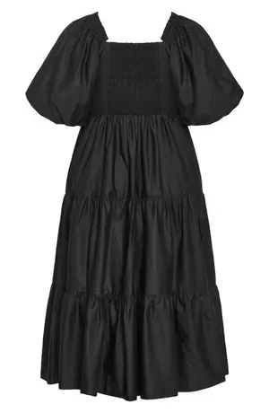 City Chic Tiered Puff Sleeve Midi Dress
