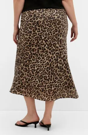 City Chic Kyra Leopard Print Midi Skirt