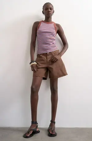 Topshop Stripe Cutaway Rib Tank