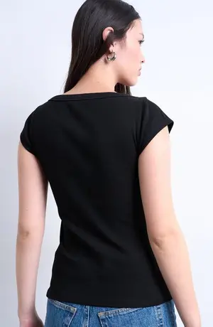 Topshop Square Neck Stretch Cotton Rib T-shirt - Black