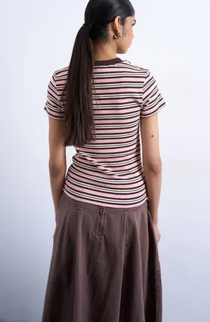 Topshop Stripe Short Sleeve Stretch Cotton Rib T-shirt