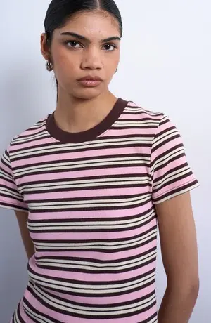 Topshop Stripe Short Sleeve Stretch Cotton Rib T-shirt