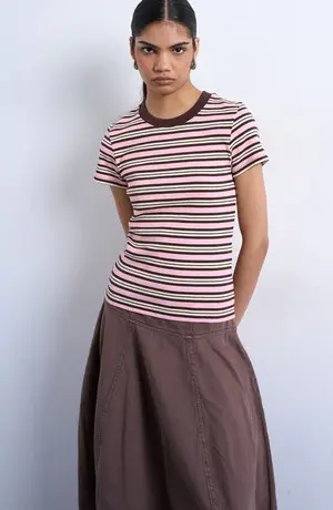 Topshop Stripe Short Sleeve Stretch Cotton Rib T-shirt