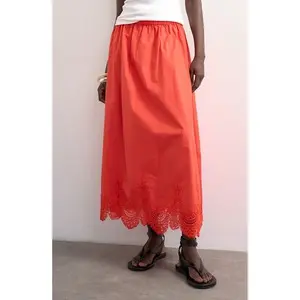 Topshop Lace Hem Maxi Skirt - Red