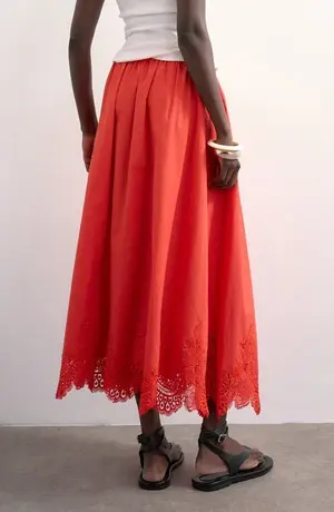 Topshop Lace Hem Maxi Skirt - Red