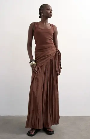 Topshop Scoop Neck Rib Tank - Brown