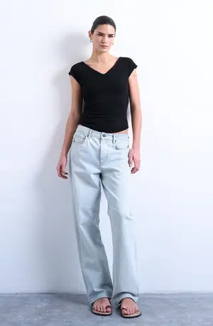 Topshop Ribbed V-neck Crop Top