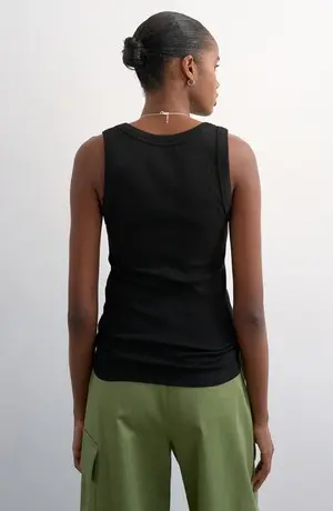 Topshop Scoop Neck Rib Tank - Black