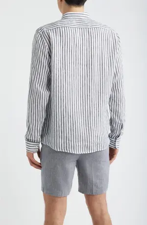 BOSS Liam Regular Fit Linen Button-up Shirt - Dark Blue