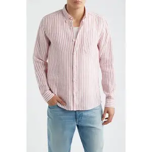 BOSS Liam Regular Fit Linen Button-up Shirt - Medium Red