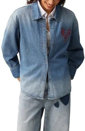 BAYEAS Rosalind Embroidered Denim Jacket - Medium Blue