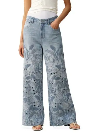 BAYEAS Embroidered High-waist Wide-leg Jeans