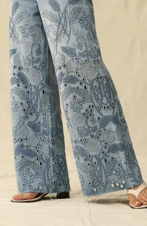 BAYEAS Embroidered High-waist Wide-leg Jeans