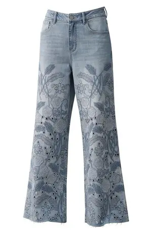 BAYEAS Embroidered High-waist Wide-leg Jeans