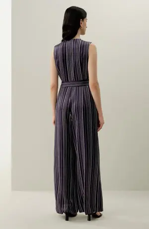 Lilysilk Striped Silk Jumpsuit With Wide-leg Trousers