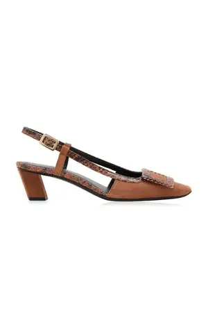 ROGER VIVIER Belle Vivier Python-effect Suede Slingback Pumps - Brown