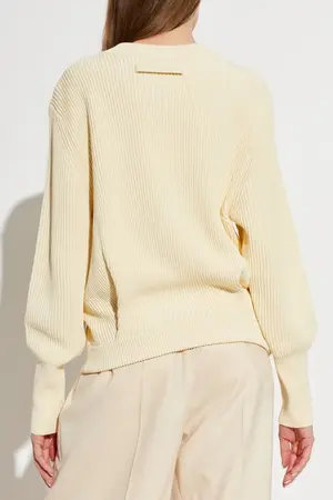 Victoria Beckham Crew Neck Ribbed Knit Sweater - Yellow