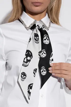 Alexander McQueen Silk Scarf With A Distinctive Skull Motif - Black
